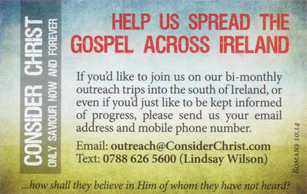 140119 - Consider Christ BCard - Lisburn Free Presbyterian Church